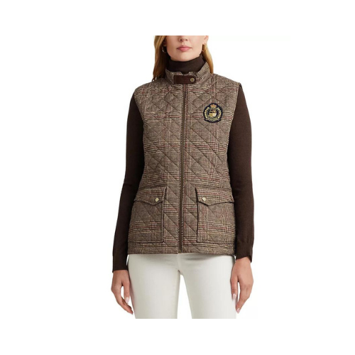 RALPH LAUREN Women’s Quilted Crest Vest Heritage Plaid Size XL ...