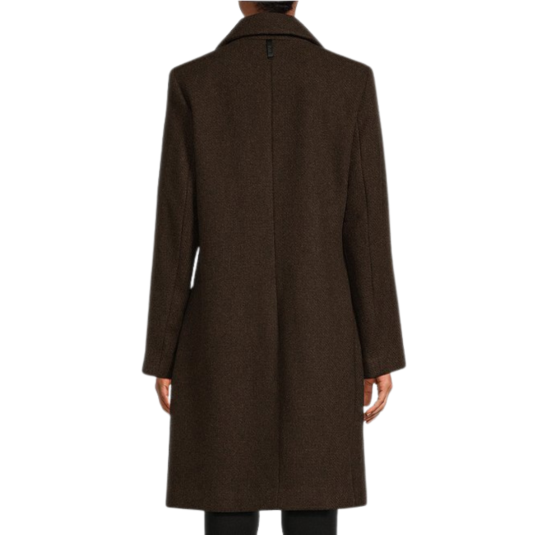 DKNY Double Breasted Envelope Collar Wool Blend Plain Pocket Button ...