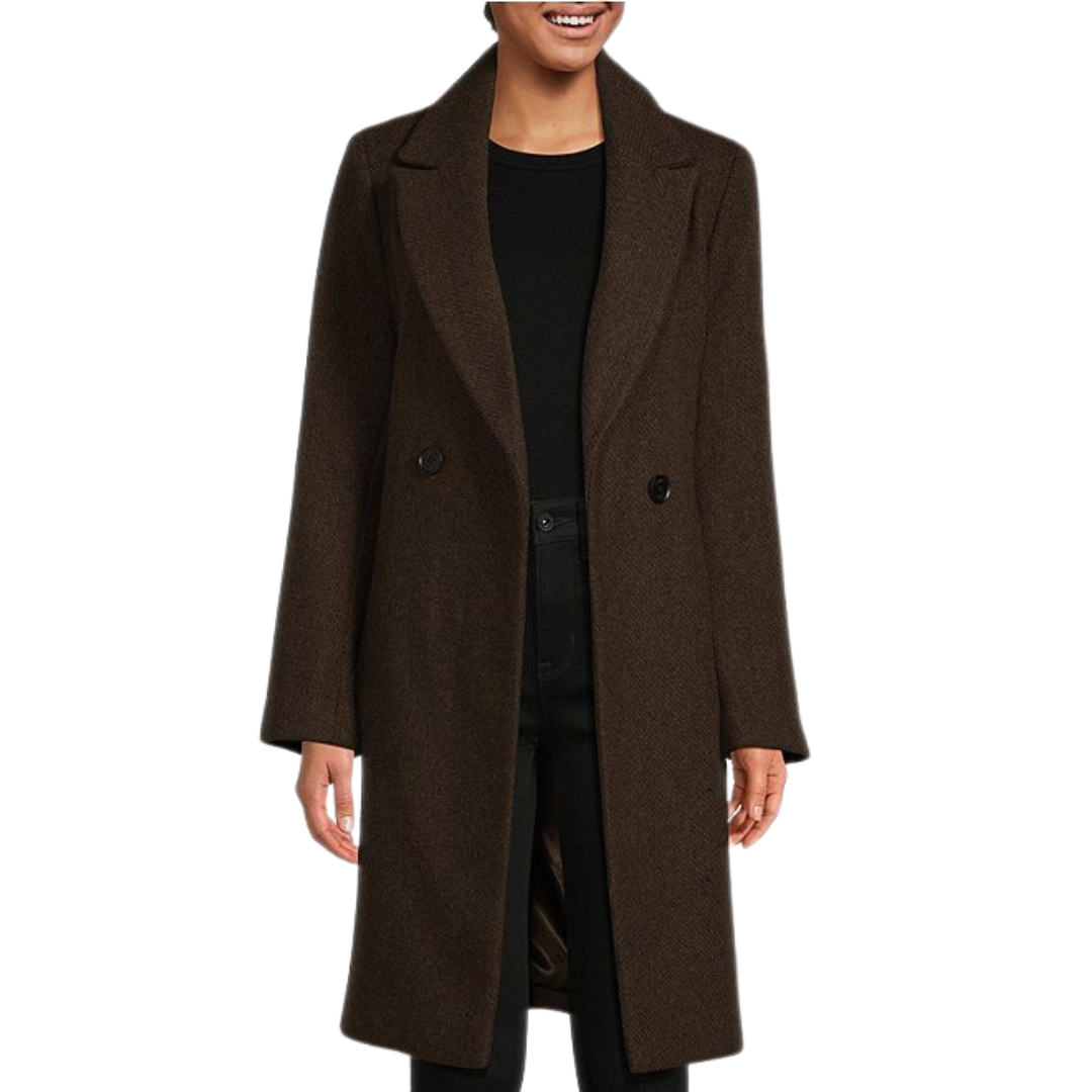 DKNY Double Breasted Envelope Collar Wool Blend Plain Pocket Button ...